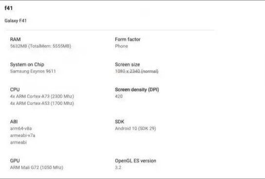 Samsung Galaxy F41 with Exynos 9611 - Specifications, Price - AndroidLeo